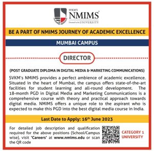 SVKM’s NMIMS Deemed to be University, Mumbai Wanted Director | FacultyPlus