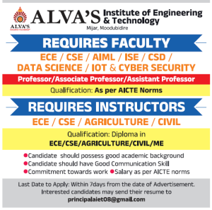 Alva’s Institute of Engineering & Technology, Moodbidri Wanted ...