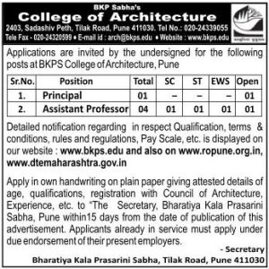 BKP Sabha’s College of Architecture, Pune wanted Assistant Professor | FacultyPlus
