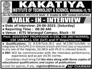 Kakatiya Institute of Technology and Science, Warangal Wanted Assistant Professor | FacultyPlus