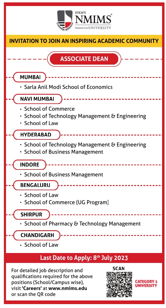 SVKM’s NMIMS Deemed to be University, Wanted Associate Dean | FacultyPlus