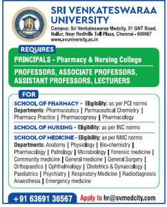 Sri Venkateswaraa University, Chennai wanted Professor/ Associate ...