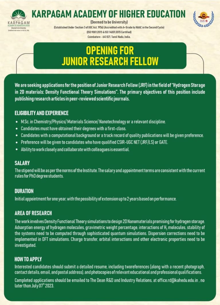 Karpagam Academy of Higher Education, Coimbatore Opening for JRF | FacultyPlus