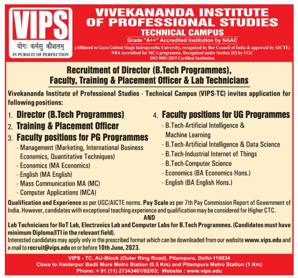 Vivekananda Institute of Professional Studies, Delhi Wanted Director ...
