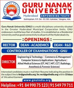 Guru Nanak University, Hyderabad Wanted Rector/Dean/Director/COE | FacultyPlus