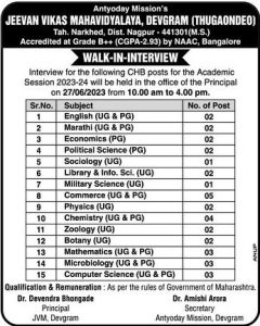 Teaching Jobs- Jeevan Vikas Mahavidyalaya, Devgram | FacultyPlus