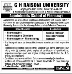 Teaching Jobs at G H Raisoni University, Amravati | FacultyPlus
