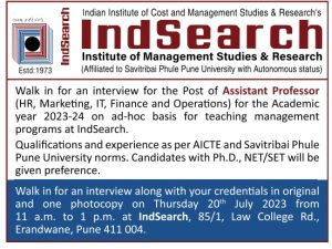 Indsearch Institute of Management Studies & Research, Pune Wanted ...