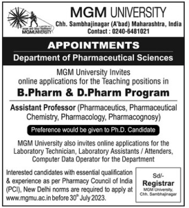 MGM University, Aurangabad Wanted Assistant Professor and Non-Teaching Faculty | FacultyPlus
