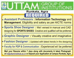 Uttam Group of Institutions, Agra Wanted Teaching and Non-Teaching Faculty | FacultyPlus