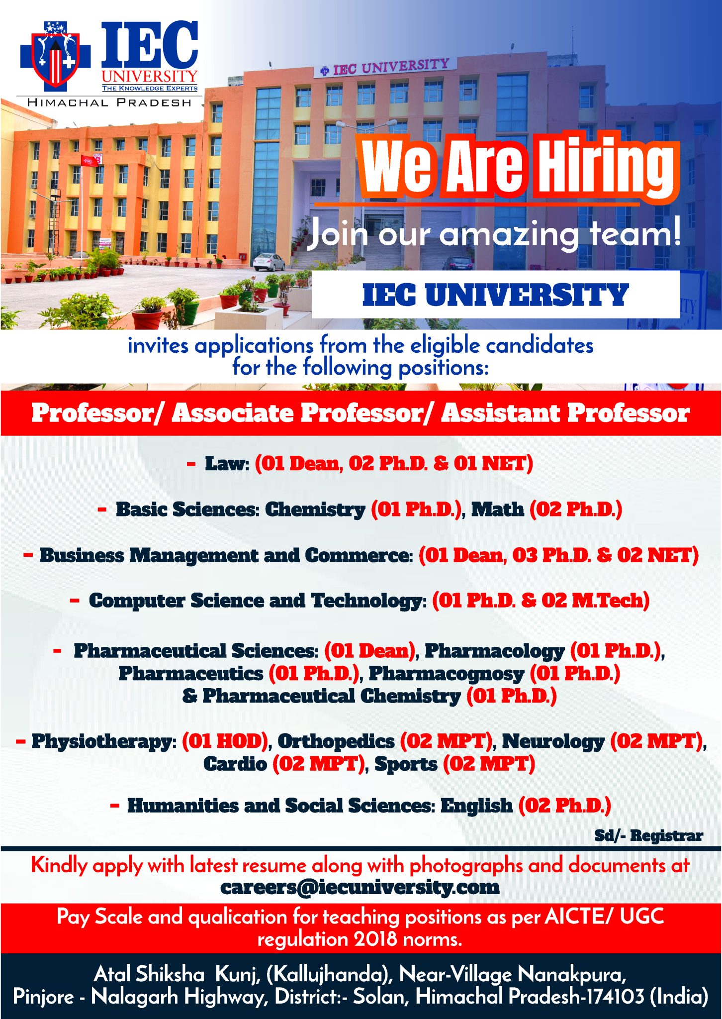 IEC University Faculty Recruitment 2023 | FacultyPlus