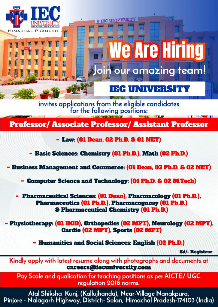 IEC University Faculty Recruitment 2023 | FacultyPlus