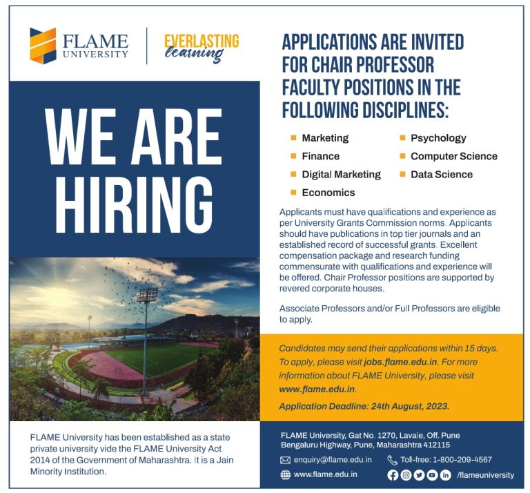 Flame University, Pune Wanted Chair Professor | FacultyPlus