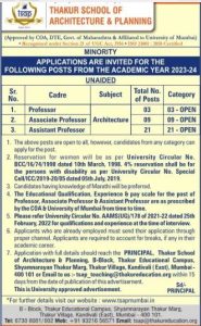 Thakur School of Architecture & Planning, Mumbai Wanted Professor/ Associate Professor ...