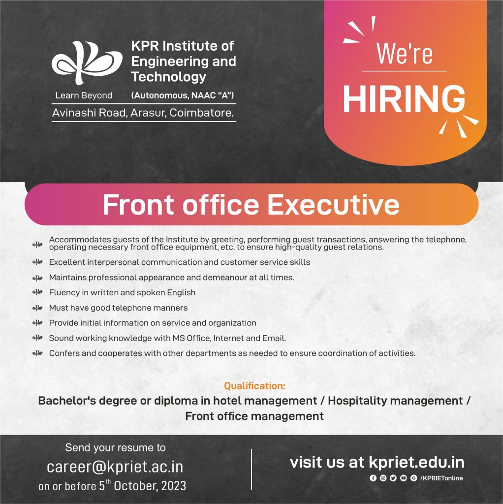 KPR Institute of Engineering and Technology, Coimbatore Wanted Front ...