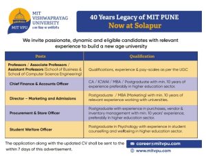 MIT Vishwaprayag University, Solapur Wanted Teaching and Non-Teaching Faculty | FacultyPlus
