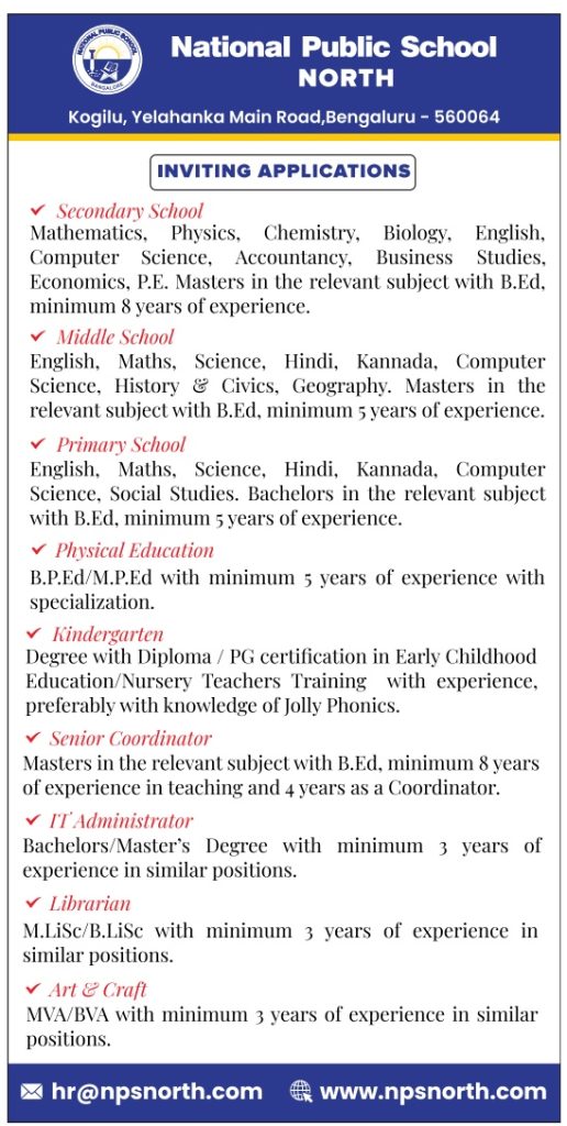 National Public School North, Bengaluru Wanted Teachers and Non-Teaching Faculty | FacultyPlus
