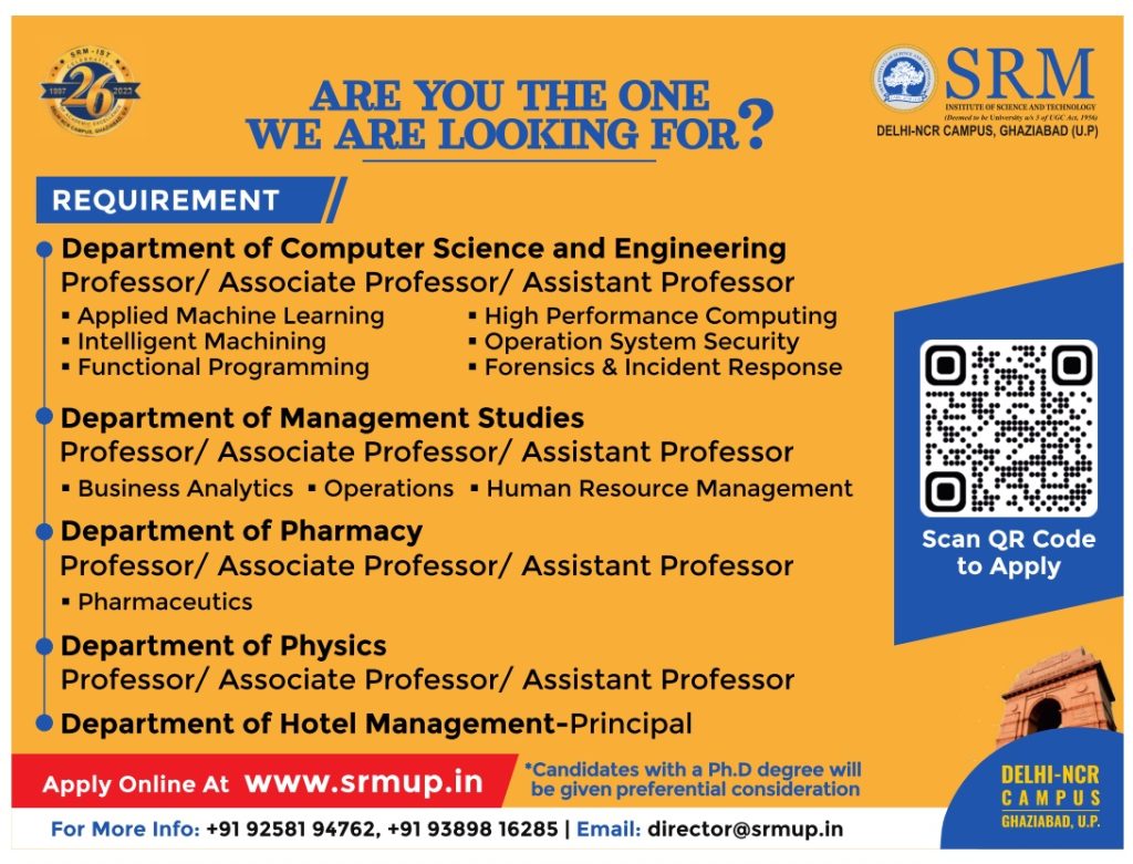 SRM Institute of Science and Technology, Delhi NCR Wanted Professor/ Associate Professor ...