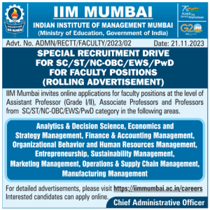 Teaching Faculty recruitment at IIM Mumbai | FacultyPlus