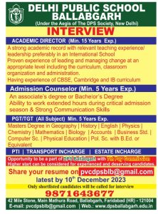 Delhi Public School Ballabgarh Wanted Teachers and Non-Teaching Faculty | FacultyPlus