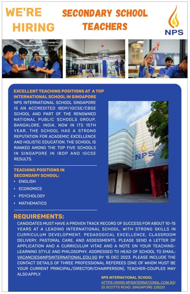 NPS International School, Singapore Wanted Teachers | FacultyPlus