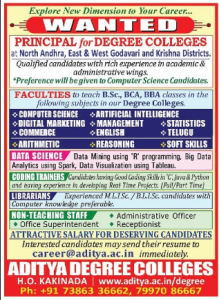 Aditya Degree Colleges, Kakinada Wanted Teaching and Non-Teaching Faculties | FacultyPlus