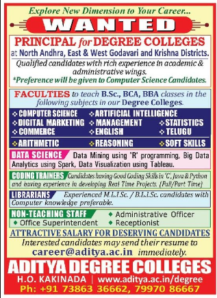 Aditya Degree Colleges, Kakinada Wanted Teaching and Non-Teaching Faculties | FacultyPlus