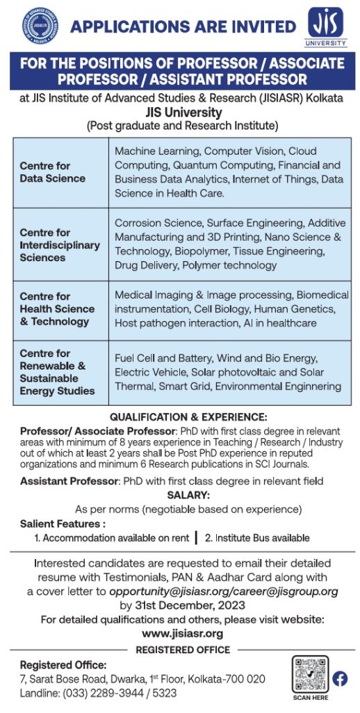 Faculty recruitment at JIS University, Kolkata | FacultyPlus