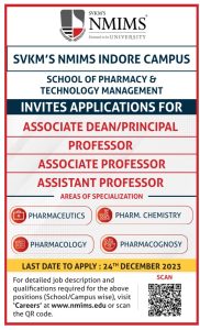 SVKM’s NMIMS Deemed to be University, Indore Wanted Associate Dean/ Principal, Professor ...