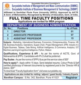 Suryadatta Education Foundation, Pune Wanted Teaching and Non-Teaching faculty | FacultyPlus