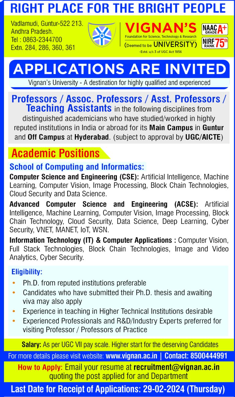 Vignan’s Foundation for Science, Technology & Research- Teaching Faculty | FacultyPlus