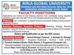 Birla Global University, Bhubaneswar Wanted Teaching and Non-Teaching Faculty | FacultyPlus