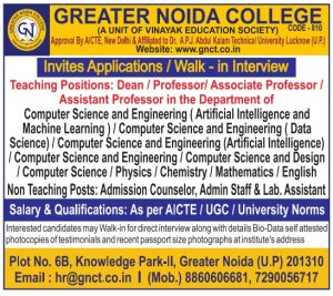 Greater Noida College, Greater Noida Wanted Dean, Professor/ Associate Professor/ Assistant ...