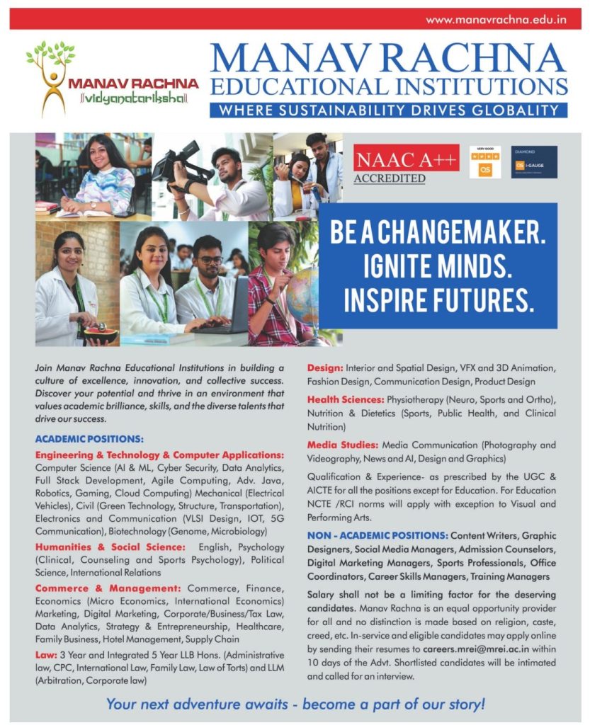 Manav Rachna Educational Institutions, Faridabad- Academic and Non-Academic Positions | FacultyPlus