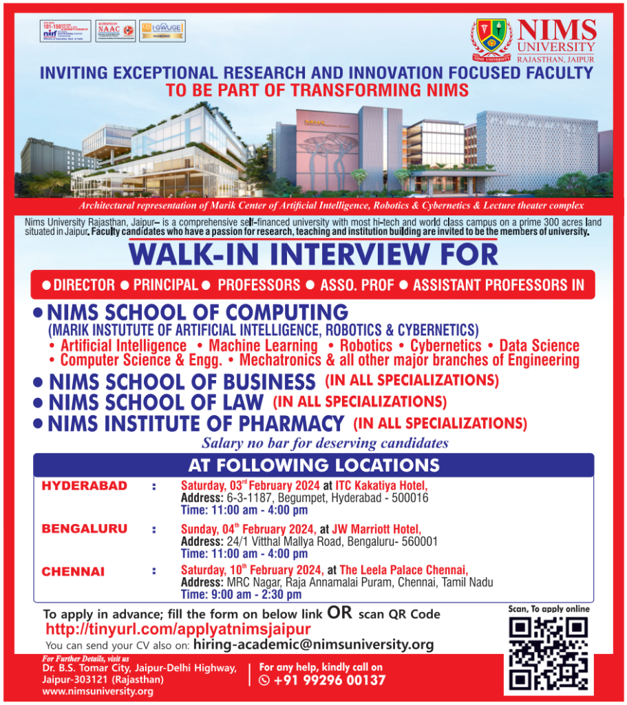 NIMS University, Jaipur Wanted Teaching and Non-Teaching Faculty | FacultyPlus