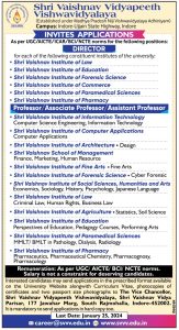 Shri Vaishnav Vidyapeeth Vishwavidyalaya, Indore Wanted Director, Professor/ Associate Professor ...