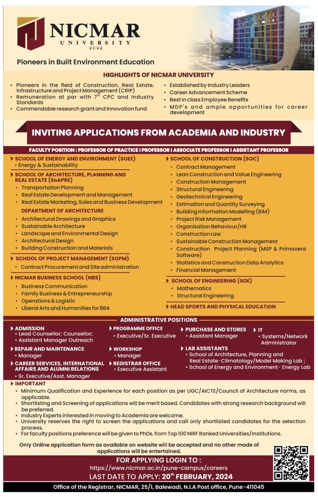Teaching and Non-Teaching Jobs at NICMAR University, Pune | FacultyPlus