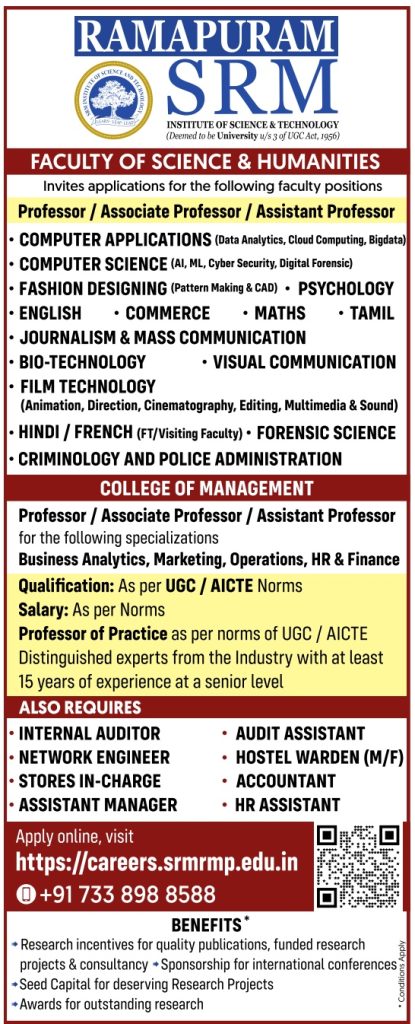 Teaching and Non-Teaching Jobs at SRM Institute of Science and Technology, Ramapuram campus ...