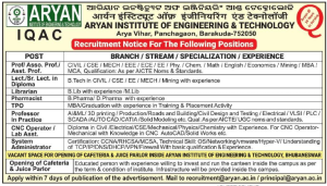 Teaching/Non-Teaching Jobs at Aryan Institute of Engineering and Technology, Barakuda | FacultyPlus
