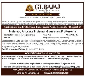 Teaching Jobs/Non-Teaching Jobs at GL Bajaj Group of Institutions, Mathura | FacultyPlus