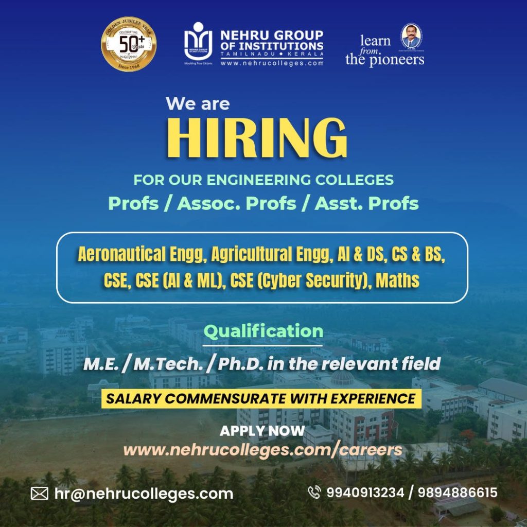 Faculty Recruitment 2024 at Nehru Group of Institutions, Coimbatore | FacultyPlus