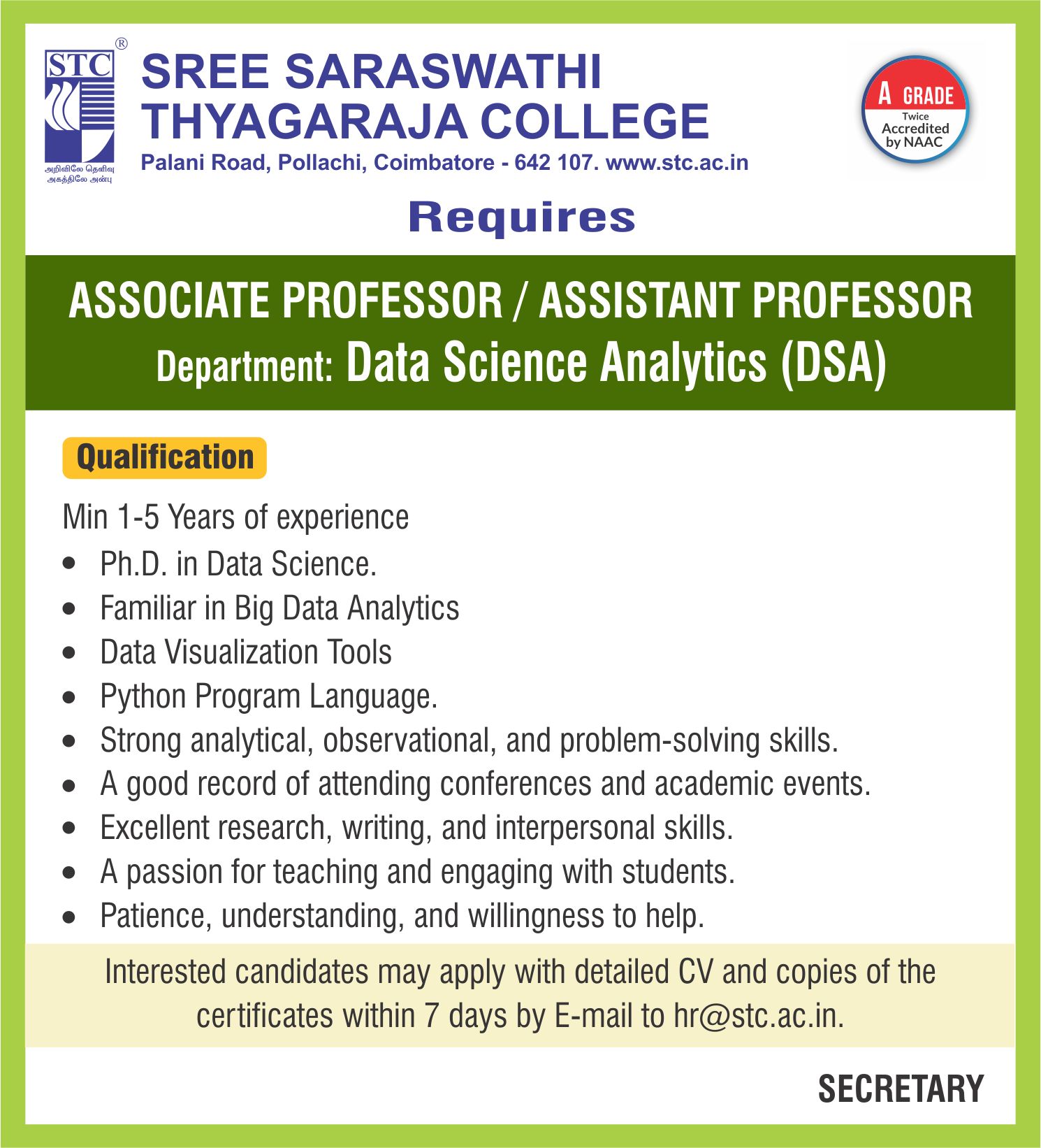 Wanted – DSA | FacultyPlus