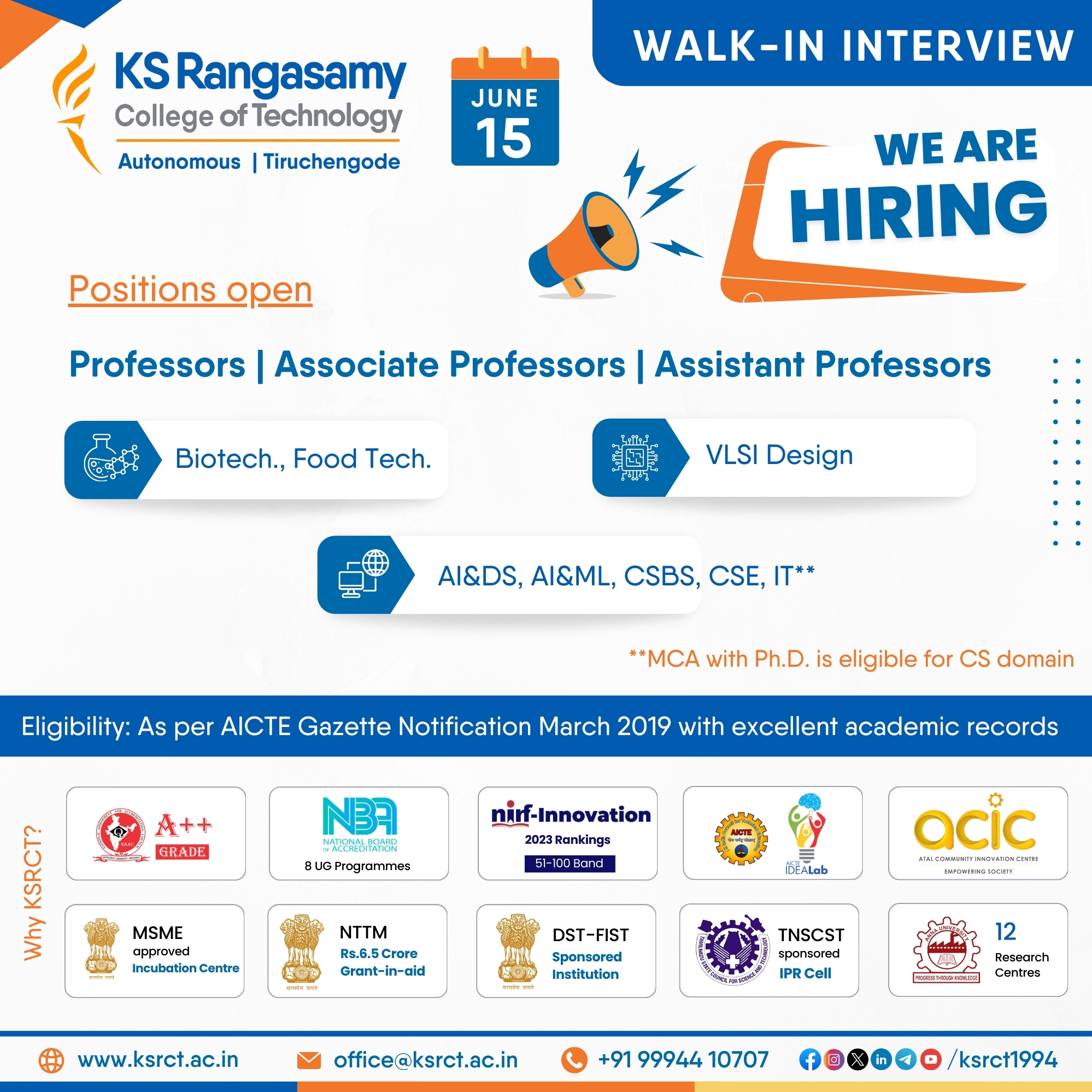 Faculty Job Openings 2024 at K.S.Rangasamy College of Technology ...