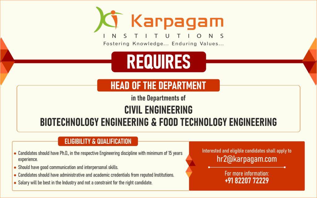Karpagam Institutions, Coimbatore Wanted HOD | FacultyPlus