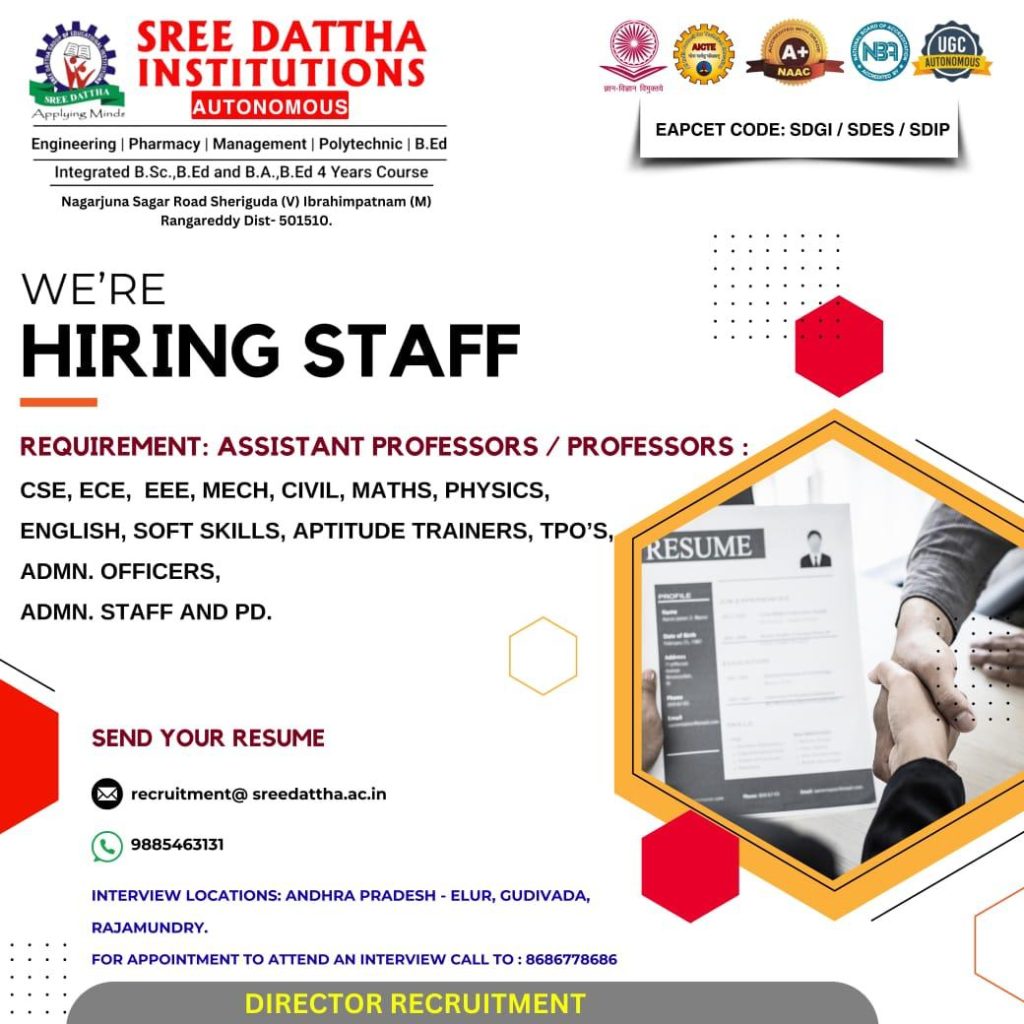 Sree Dattha Institutions, Sheriguda Wanted Faculty | FacultyPlus