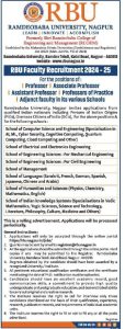 Ramdeobaba University (RBU) , Nagpur Wanted Professor/ Associate Professor/ Assistant Professor ...