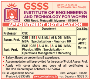 Faculty Recruitment at GSSS Institute of Engineering and Technology for ...