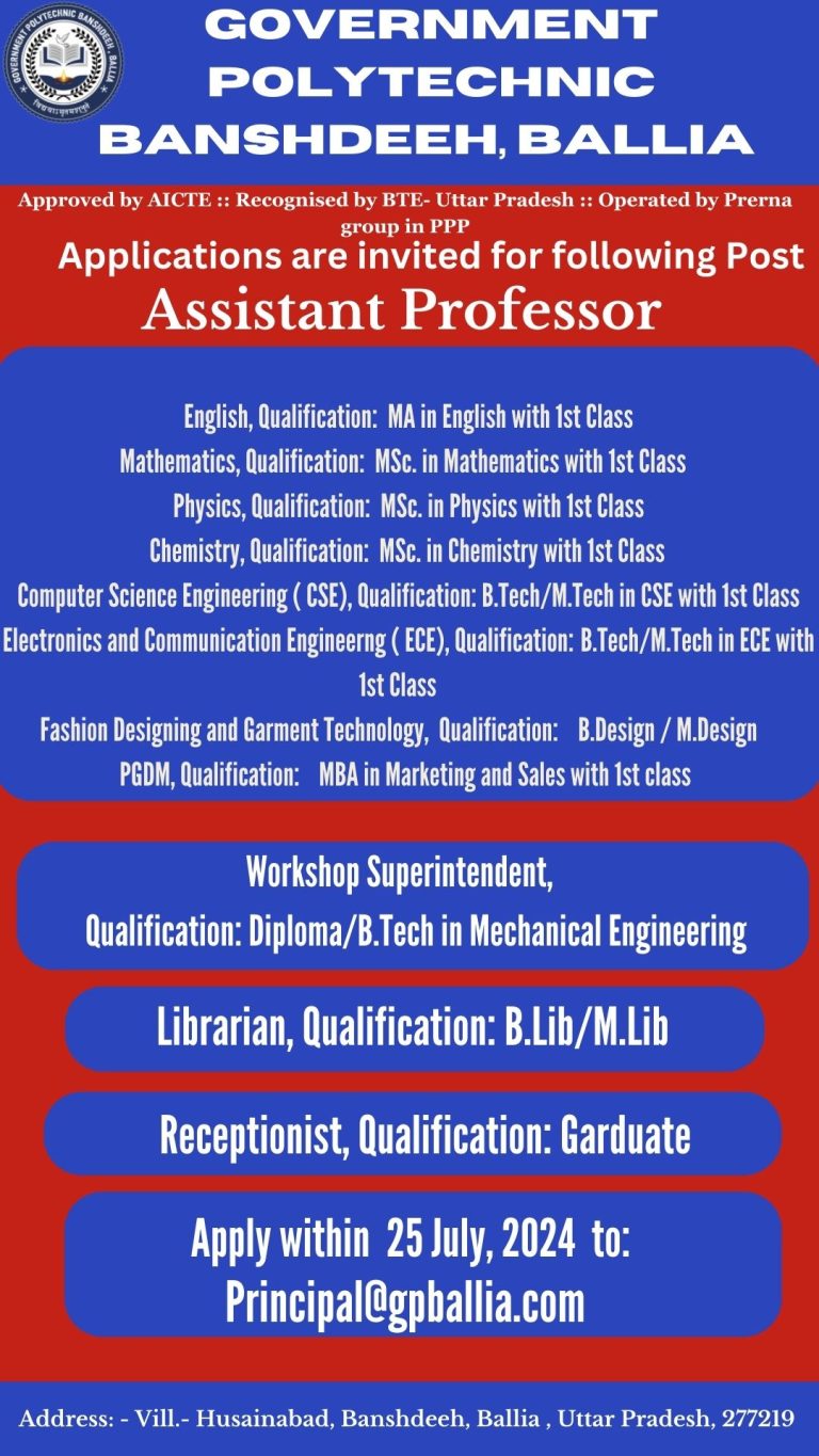 Government Polytechnic, Banshdeeh, Ballia Wanted Assistant Professors ...