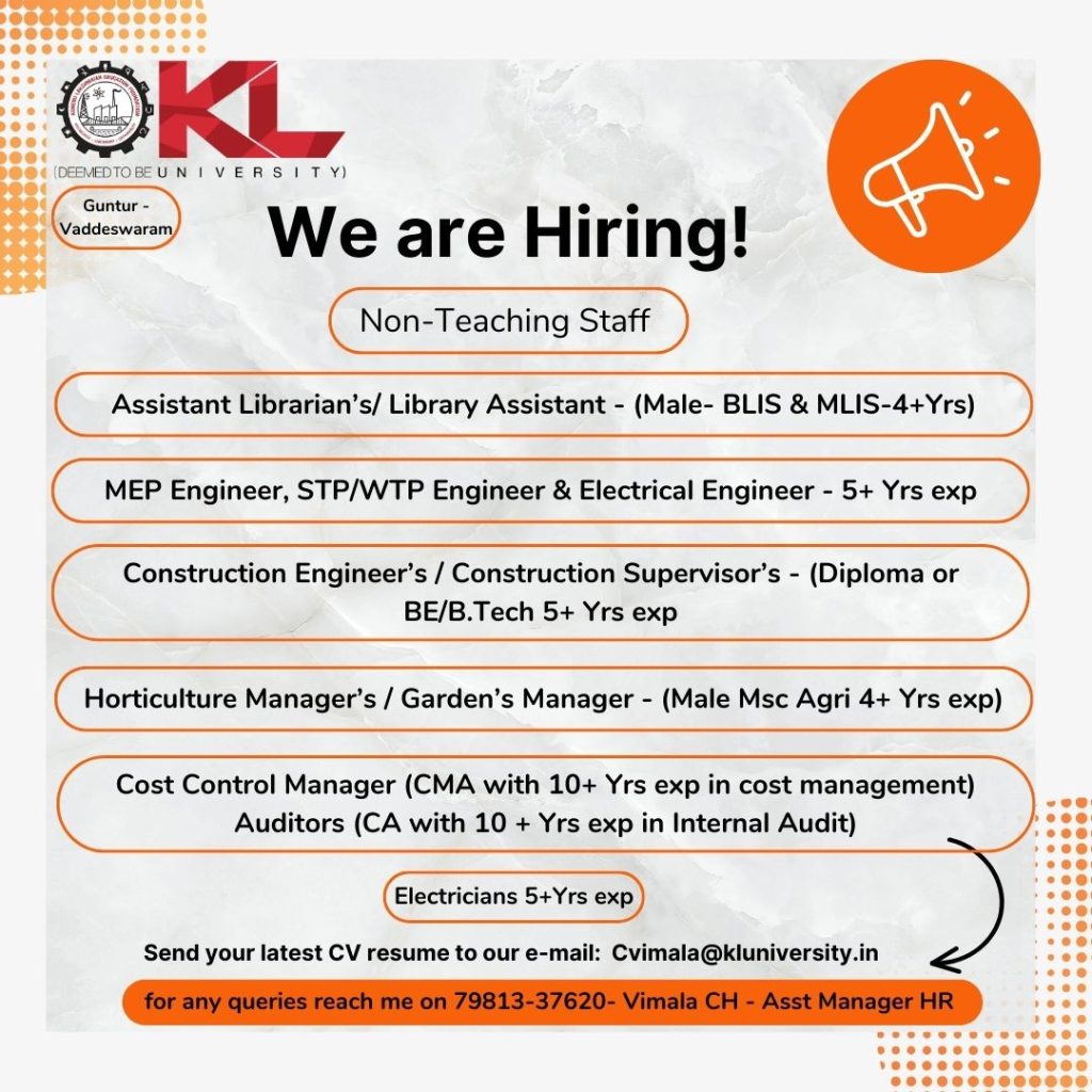KL University, Guntur Wanted Non-Teaching Staff | FacultyPlus