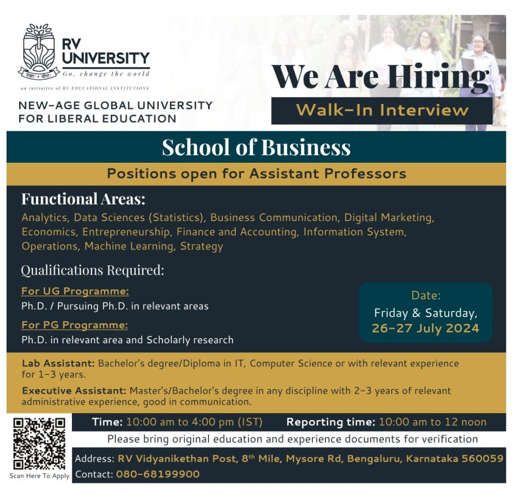 RV University, Bengaluru Wanted Assistant Professor | FacultyPlus